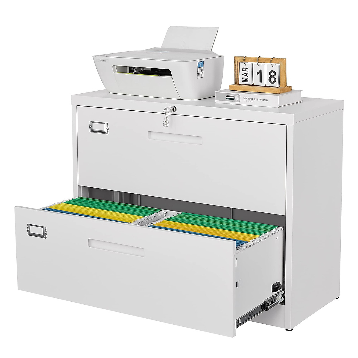 Letaya Metal Lateral File Cabinets with Lock, 2 Drawer Steel Wide Filing Organization Storage Cabinets,Home Office Furniture for Hanging Files Letter/Legal/F4/A4 Size (White-2 Drawer)