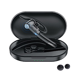 Tonstep Bluetooth Earpiece, Bluetooth Headset with MIC, Trucker Bluetooth Headset 50 Hours with Charging Case, in-Ear Headphones Wireless Earphones for Business,Office and Driving (Black-g1)