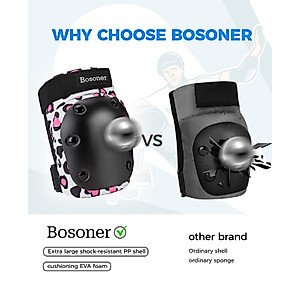 BOSONER Adult/Women/Kid Knee Pads Elbow pads Wrist Guard 6 in 1 Protective Gear Set for Skating Skate Skateboarding BMX Bicycle Inline Roller for Men Women Child Kids