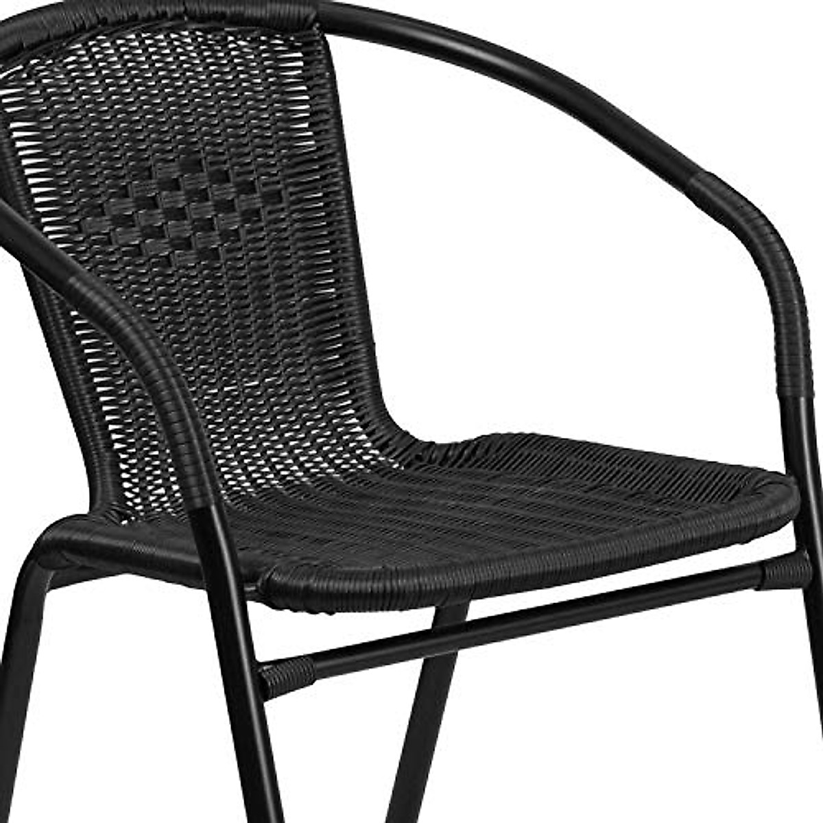 Flash Furniture 23.75'' Round Glass Metal Table with 2 Black Rattan Stack Chairs