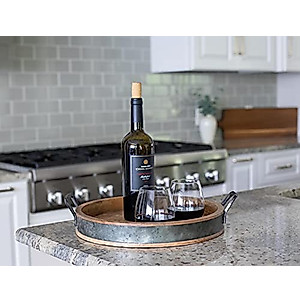 BIRDROCK HOME Wooden Serving Tray with Handles - Iron Accents - Round Barrel Top Breakfast Trays - Tea Cheese Board - Coffee Table Décor - Natural Wood with Iron - Kitchen - Bar - Large