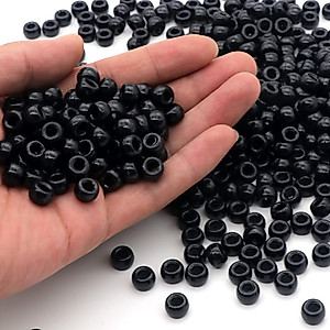 1000Pcs Pony Beads Bracelet 9mm Black Plastic Barrel Pony Beads for Necklace,Hair Beads for Braids for Girls,Key Chain,Jewelry Making (Black)