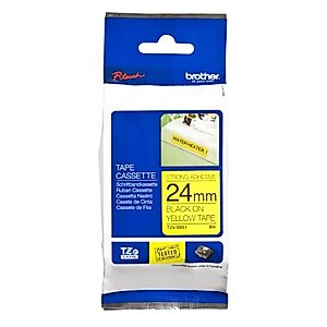 Brother Tzes651 Tze Extra-Strength Adhesive Laminated Labeling Tape, 1-Inch W, Black On Yellow