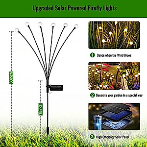FOCUSKY Garden Firefly Lights Solar ,2 Pack 6 LEDs Solar Powered Swaying Outdoor Lights Waterproof,Landscape Yard Patio Pathway Garden Decor,Warm White