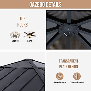 ABCCANOPY Wood Gazebo 11x11 - Outdoor Patio Wooden Gazebo with Hardtop Metal Roof for Garden, Backyard and Deck (Single Roof)