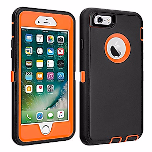 CAFEWICH iPhone 6/6S Case Heavy Duty Shockproof High Impact Tough Rugged Hybrid Rubber Triple Defender Protective Anti-Shock Silicone Mobile Phone Cover for iPhone 6/6S 4.7"(Black Orange)