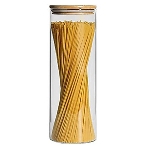Cestari Pasta Storage Jars: Spaghetti Container Glass Pasta Jar with Bamboo Lid, Airtight Dry Food Storage Kitchen Canister for Pasta, Spaghetti, Macaroni, Rotini, Noodles, Candy, and More