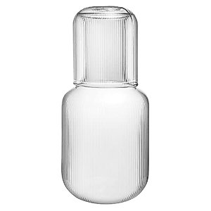 Sizikato 25 Oz Vertical Stripes Clear Glass Bedside Night Water Carafe with Tumbler Glass.