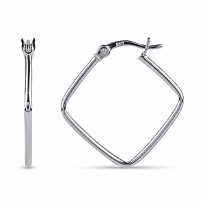 LeCalla Sterling Silver Jewelry Light Weight Square Dainty Small Hoop Earrings for Women