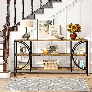 Tribesigns 70.9 Inch Extra Long Sofa Table, 3 Tier Narrow Console Table with Storage Shelves, Industrial Entryway Table Behind Sofa Couch for Living Room, Hallway, Foyer, Rustic Brown