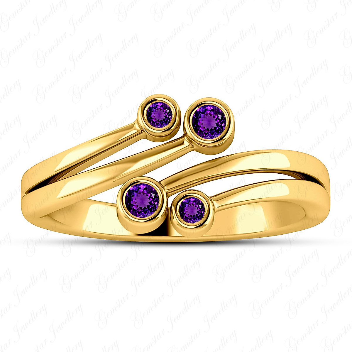 Gemstar Jewellery Pure 925 Silver 14k Yellow Gold Finish Brilliant Amethyst Adjustable Bypass Toe Ring
