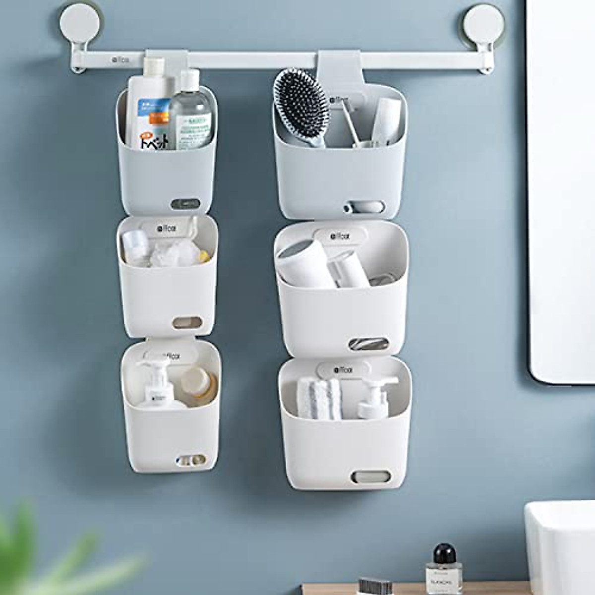 Wuluwala Plastic Hanging Shower Basket, Bath Shower Connecting Organizer Storage Basket with Hook for Bathroom Kitchen Pantry Bathroom Dorm Room