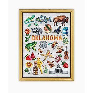 Oklahoma Collection CS1863 - Counted Cross Stitch KIT#2 Prime. Set of Threads, Needles, AIDA Fabric, Needle Threader, Embroidery Clippers and Printed Color Pattern Inside.