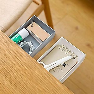 TuTuShop Under Table Drawer, Hidden Self-Adhesive Pencil Tray Drawer,Under Desk Holder Storage Box, Stationery Pencil Storage Drawer Organizer for Office/School/Kitchen (2 Pack White+Grey)
