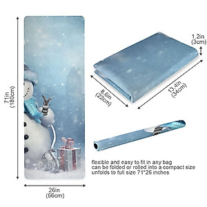 GOODOLD Christmas Snowman Yoga Mat, 71 x 26 Inch Non-slip Yoga Mats Folding Travel Exercise Mat Indoor Outdoor Gym Pilates with Storage Bag for Women Men