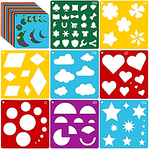 Peohud 40 Pieces Stencils for Kids, Geometric Shaped Stencils, Simple Drawing Chalk Stencils Colorful Art Painting Template for DIY Craft, 5.9 x 5.9 Inches