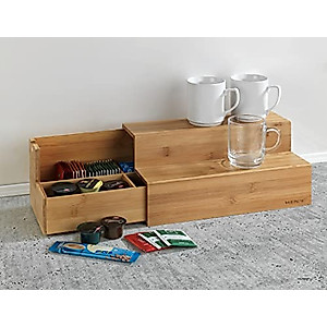 WENKO Bamboo Tea Bag Organizer with Drawer, Tea Bag Storage Container, Coffee and Tea Caddy for Kitchen, Tea Station, Tea Bag Holder, Coffee Bar Accessories and Organizer, 13 x 6.7 x 5.9 in