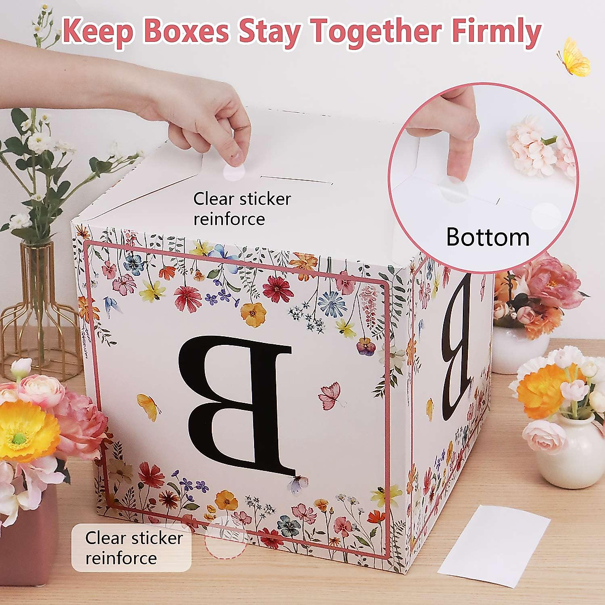 Heboland Wildflower Baby Shower Decorations Baby Boxes with Letters, 4 Pcs Baby in Bloom Thickend Cardstock Blocks Baby Banner, Box Clear Stickers for Girls Party Decor