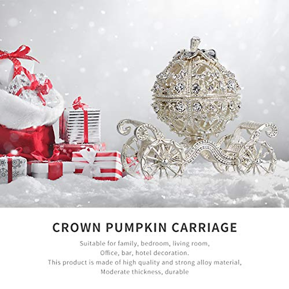 Kisangel Silver Rhinestone Princess Crystal Pumpkin Carriage Trinket Jewelry Box Collectible Figurine Decorative Jewelry Ring Display Holder Table Sculpture