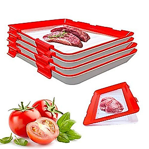 Food Plastic Preservation Tray, Stackable Food Tray Reusable Creative fresh tray storage for Food Preservation (4 Pack)