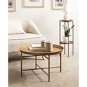 Kate and Laurel Mahdavi Boho-Chic Hammered Metal Tray Coffee Table, Dark Gold