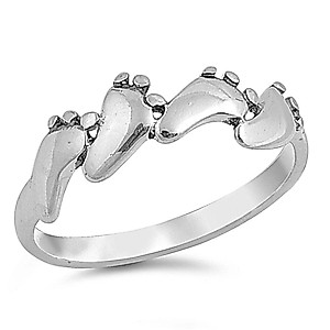 Feet Foot Footprint Ring New .925 Sterling Silver Band Size 6