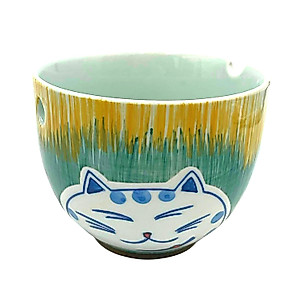 Donburi Bowl and Chopstick Set with Cat Design, Ceramic Bowls for Ramen, Noodles, and Rice, Made in Japan, Set of 4, 5 Inches