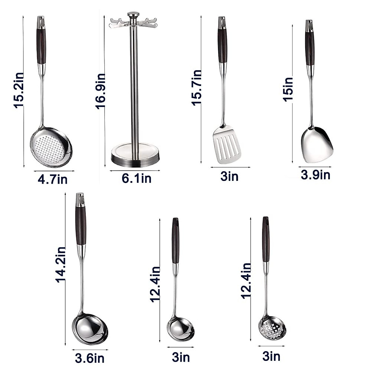 Wooden Cooking Utensils Set, 316 Stainless Steel Kitchen Utensils Set, 6 Pieces Professional Cooking Tools Kitchen Gadgets Wood Cooking Spatula Set for Kitchen