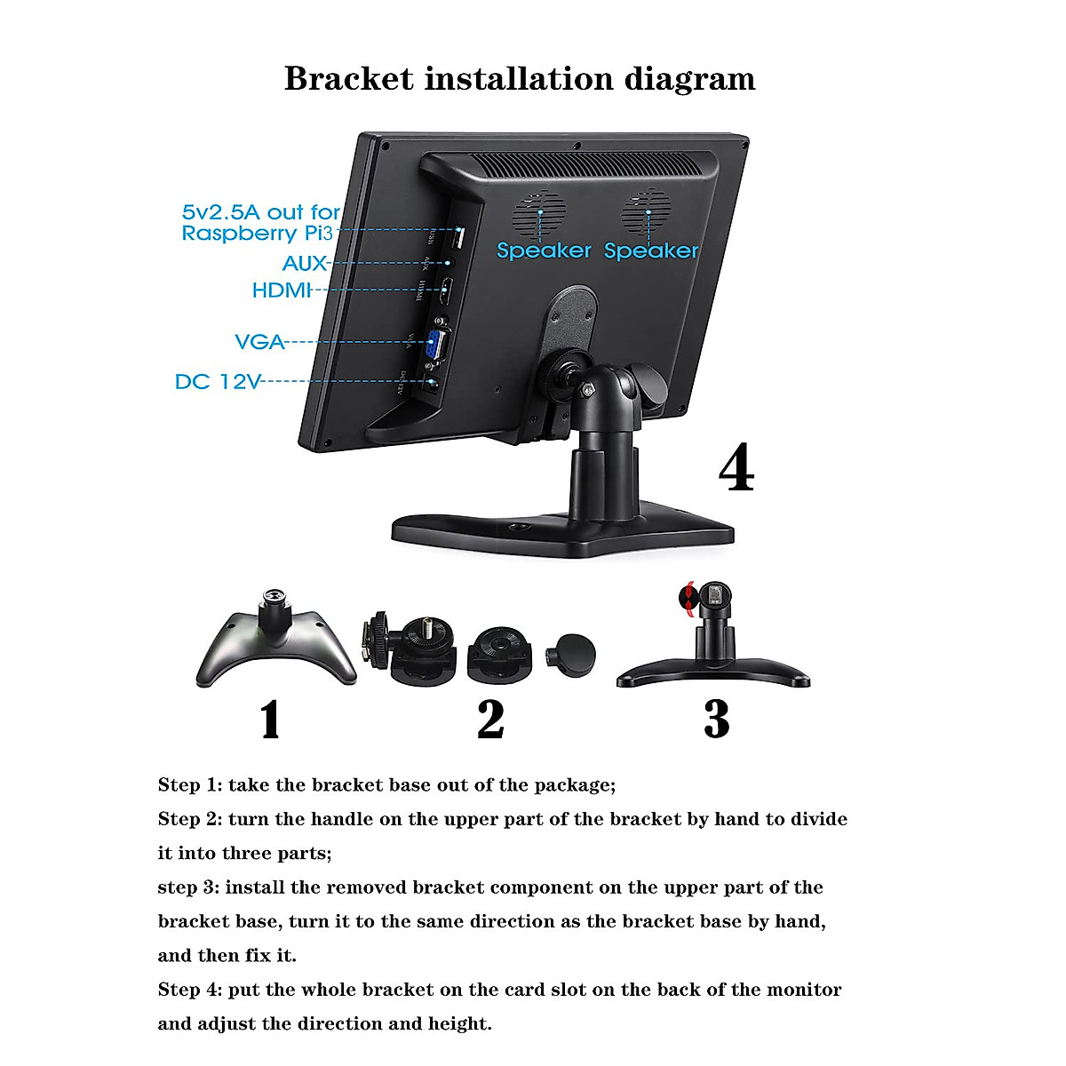KALESMART 10.1 inch 1280x800 Rimless HDMI Monitor with VGA/HDMI Ports Built-in Speaker for Raspberry Pi Home Security CCTV PC Display