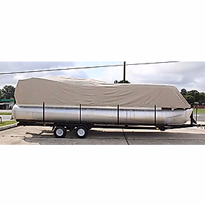 Vortex Direct Beige/Tan 22' Ultra Pontoon Boat Cover, Has Elastic and Straps, Fits 20'1" to 21' to 22' Long Deck Area, Up to 102" Beam