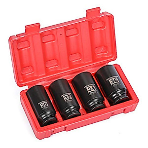 MIXPOWER 4-Piece 1/2-Inch Drive Deep Impact Socket Set,12 Point, Metric, CR-MO, 30,32,34,36mm, Spindle Axle Nut Impact Socket Set