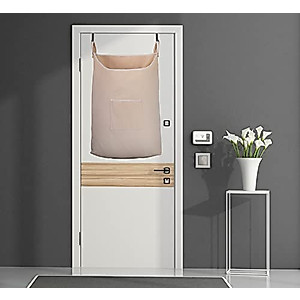 GORISEN Laundry Collector, Laundry Hamper, Door Hanging Laundry bag with hooks (Beige, 65Liters)