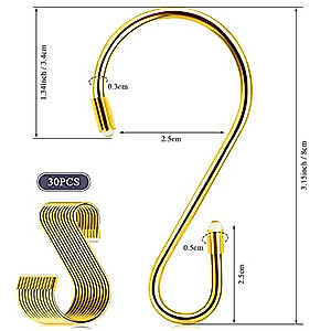 Hotop 30 Pieces 3.15 Inch S-Shaped Stainless Steel Hooks Metal Hanging Hooks Curtain Hooks S Hooks Heavy Duty for Bedroom, Bathroom, Kitchen, Office and More (Gold)