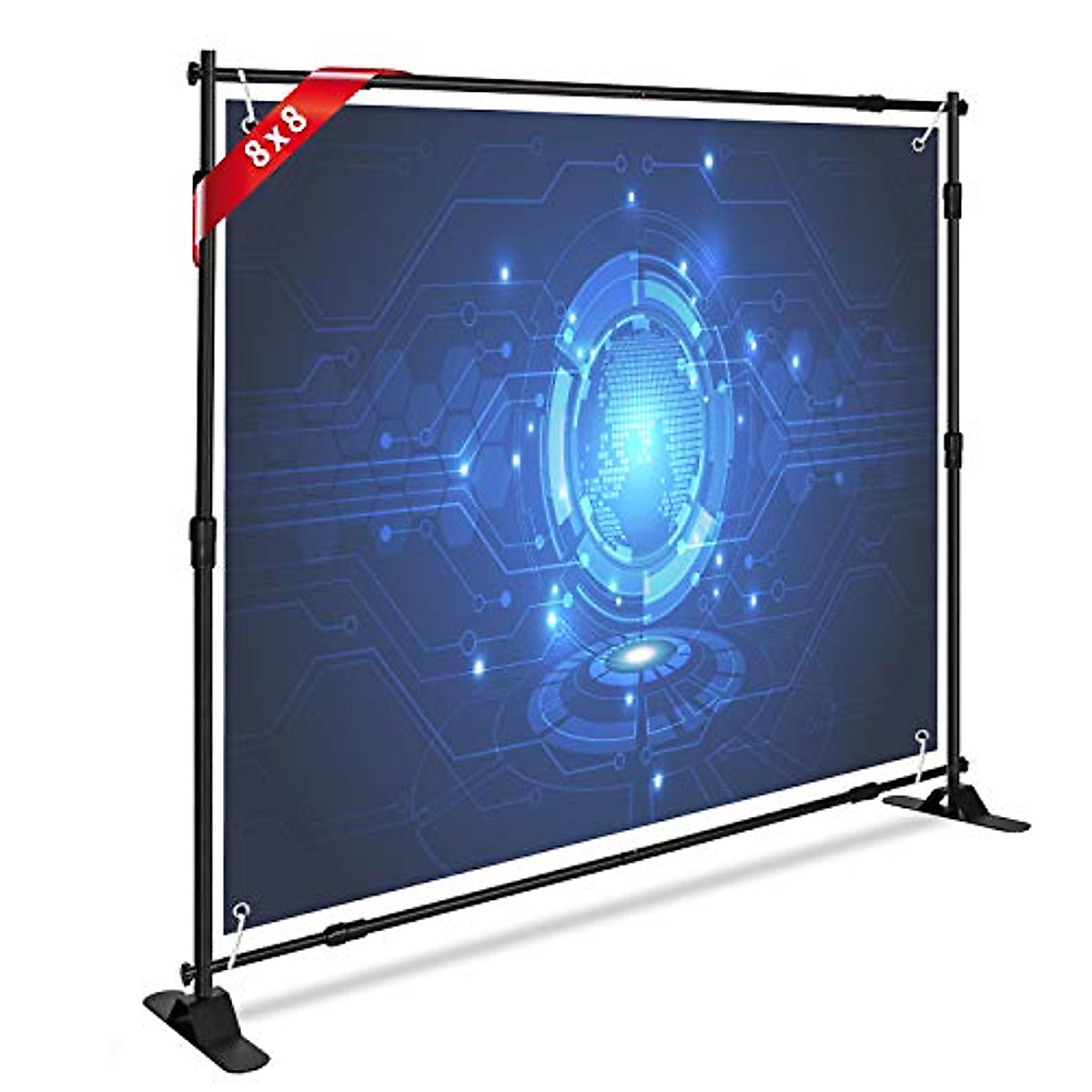 Photo Backdrop Stand - Heavy Duty Banner Holder Adjustable Photography Poster Stand - Height Up to 8x8 ft Back Drop Stand for Trade Show, Photo Booth, Parties, Wedding, Birthday, Photoshoot Background