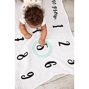 Little Pear Baby Milestone Marker Blanket, Gender-Neutral Baby Monthly Growth Chart, Baby Girl or Baby Boy Keepsake Blanket, Black & White
