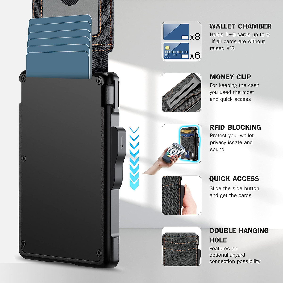 umoven Wallet for Men - with Money Clip Slim Leather Slots Credit Card Holder RFID Blocking Bifold Minimalist Wallet (denim)