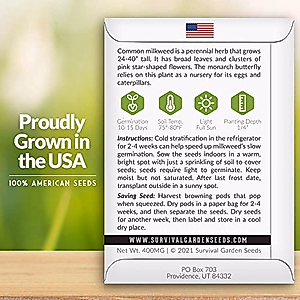 SURVIVAL GARDEN SEEDS Common Milkweed Seeds for Planting - 5 Packs with Instructions Grow Asclepias Syriaca Wildflowers - Attract Monarch Butterflies & Help Conservation Non-GMO Heirloom Variety