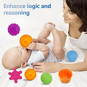 Sensory Balls for Baby, Infant Toys 6-12 Months, Textured Multi Balls for Toddlers 1-3 Colorful Soft Squeezy Bath Toys with Stacking Cups Montessori Toys for Babies Juguetes Para Bebes de 0 a 6 Meses