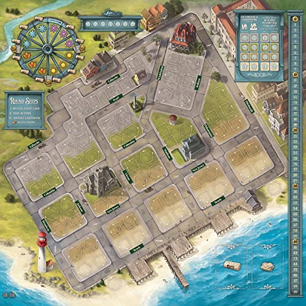 Thunderworks Games - Cape May | Seaside Resort City Building Board Game | Strategy Resource Management and Set Collection | Thematic Board Game | Ages 14+ | Family Game for 1-4 Players |60-120 Minutes