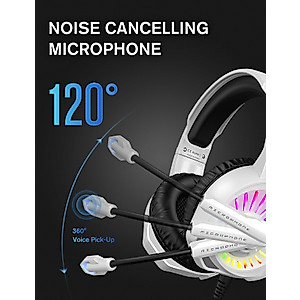 ZIUMIER Z20 White Gaming Headset for PC PS4 PS5 Xbox One Xbox Series S/X, Wired Over-Ear Headphone with Noise Canceling Microphone, RGB LED Light, Bass Surround Sound