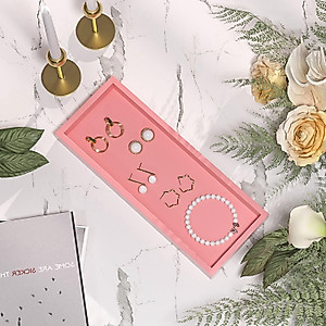 Bathroom Vanity Tray Bamboo Tray - for Counter Wood Small Bathroom Decorative Tray, Dresser Top Perfume Tray for Home Decoration 11.3” L x 4.4” W x 1.14” H （Pink）