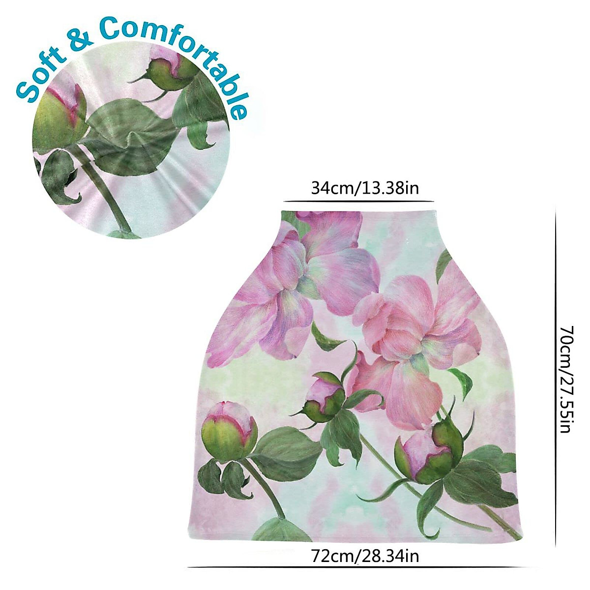 Kigai Peony Flowers Pink Car Seat Cover for Babies, Multi Use Nursing Covers for Breastfeeding, Carrier, Stroller, Shopping Cart - Soft Breathable Shower Gifts for Boys Girls