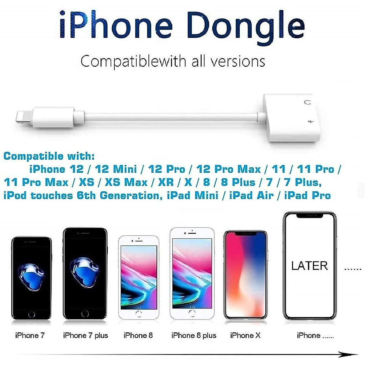 esbeecables MFi Certified 2 Pack iPhone Headphone Adapter, iPhone Splitter Audio and Charge 2 in 1 Dual Lightning AUX + Charger Adapter Dongle Cable Splitter for iPhone 13 12 11 XS XR X 8 7 iPad