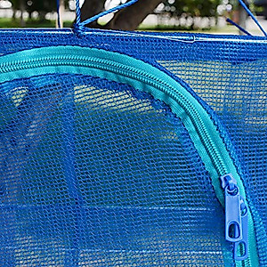 Ovovo 3 Layer Non-Toxic Nylon Netting Collapsible Drying Rack Folding Fish Mesh Hanging Dry Rack Net Food Dehydrator Carrying Bag-Blue (40x40cm/15.7X15.7inch)