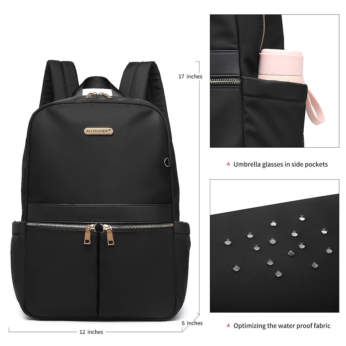 ALLYOUGER Fashionable Waterproof Women's Backpack, Suitable for Middle and High School Students and College Students, Accommodates 14-inch Laptop, a Must-Have for Traveling