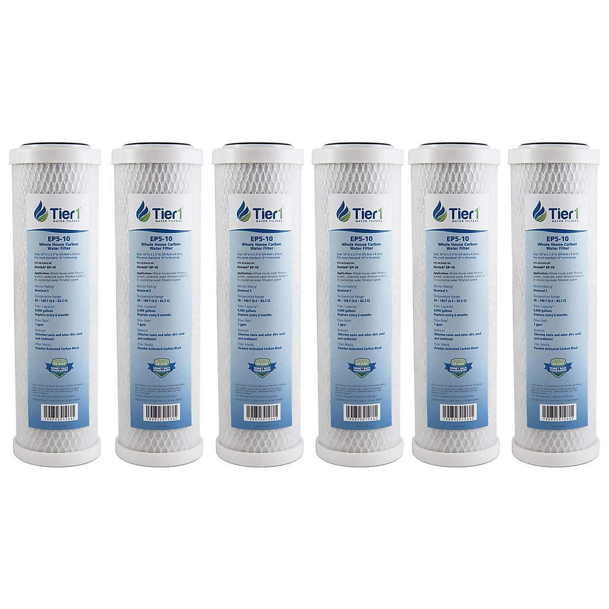 Tier1 5 Micron 10 Inch x 2.5 Inch | 6-Pack Whole House Carbon Block Water Filter Replacement Cartridge | Compatible with Pentek EP-10, 42-34373, 155531-43, CB-25-1005, MAXETW-975, Home Water Filter