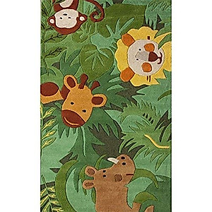 nuLOOM Kinder Safari Friends Wool Area Rug, 3' 6" X 5' 6", Green