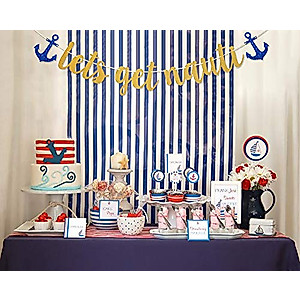 Let's Get Nauti Gold Glitter Banner for Nautical Sailor Theme Birthday/Bachelorette Party Anchor Cruise Banner Decorations