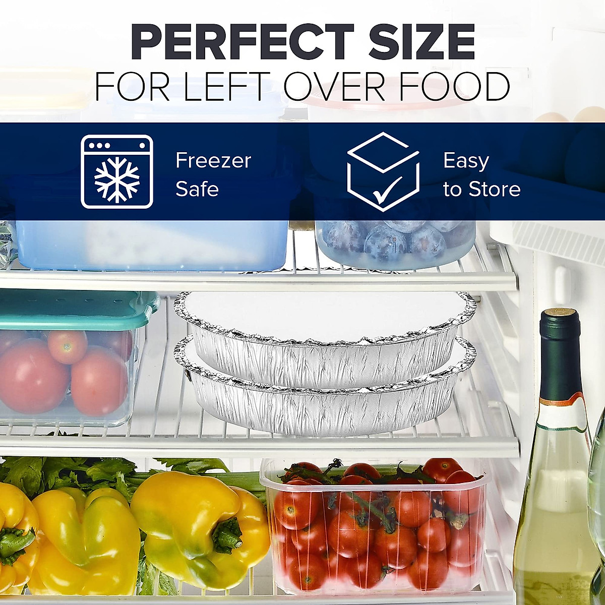 Fit Meal Prep [50 Pack] Round 8 Inch 37 oz, 2.3 lb, 1.1 Quart Disposable Aluminum Foil Pan Take Out Food Containers with Flat Board Lids, Steam Table Hot Cold Freezer Roasting Baking Oven Safe