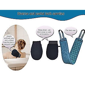 3 Pcs Loofah Back Scrubber with Exfoliating Gloves mitt,Double-Sided Exfoliating & Cleansing Back Scrubber for Shower,Removes unwanted Dead Skin, Dirt and Grime.Back Washer.XIWUMOER(3 PCS Set)